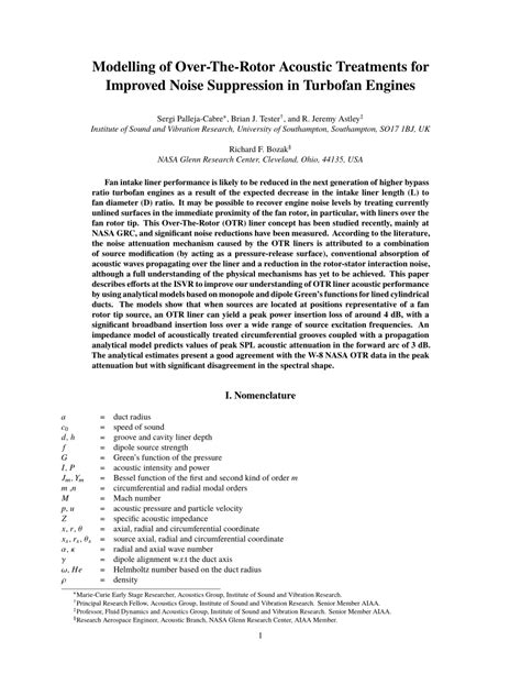 Pdf Modelling Of Over The Rotor Acoustic Treatments For Improved Noise Suppression In Turbofan