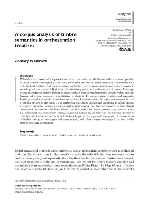 Pdf A Corpus Analysis Of Timbre Semantics In Orchestration Treatises