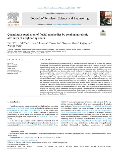 Pdf Quantitative Prediction Of Fluvial Sandbodies By Combining Seismic Attributes Of