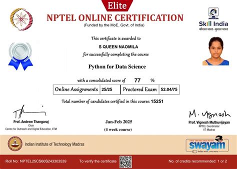 Nptel Iitmadras Pythonfordatascience Elitesilver Skillindia Continuouslearning