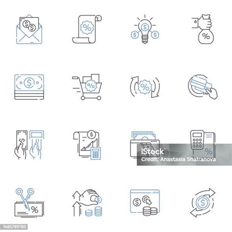 판매 라인 아이콘 컬렉션입니다 마케팅 광고 세일즈맨십 타겟팅 설득 전환 협상 벡터 및 선형 일러스트레이션 승진 투구 클로징 개요 표지판 세트 가격에 대한 스톡 벡터 아트 및