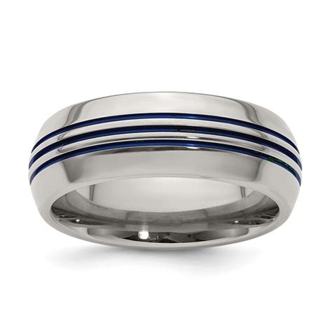 Edward Mirell Titanium 8mm Ring With Three Blue Grooves Emr100