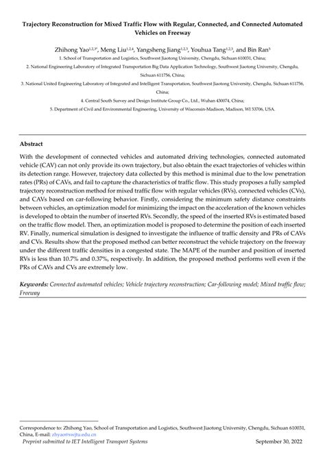Pdf Trajectory Reconstruction For Mixed Traffic Flow With Regular Connected And Connected