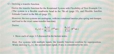 Solved C Deriving A Transfer Function Derive The Transfer