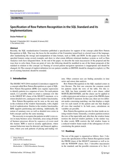 pdf specification of row pattern recognition in the sql standard and