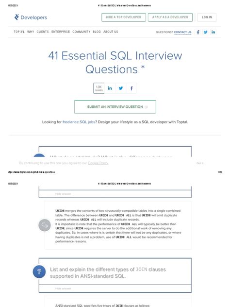 41 Essential Sql Interview Questions And Answers Pdf Database