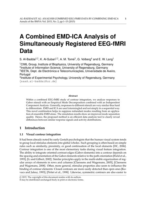 Pdf A Combined Emd Ica Analysis Of Simultaneously Registered Eeg Fmri