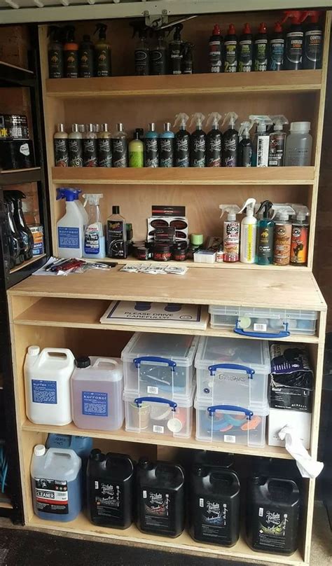Organized Garage Shelves For Car Detailing Supplies