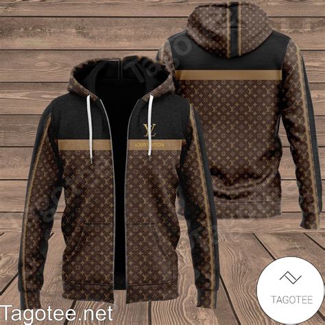 Louis Vuitton Dark Brown Monogram Black Line Hoodie Tagotee