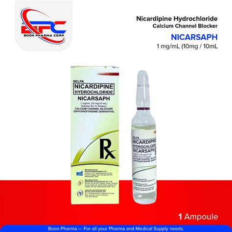 Nicarsaph Nicardipine Hydrochloride Solution For Iv Infusion 1mg Ml