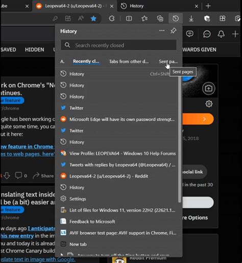 The History Page In Microsoft Edge Will Have A New Sent Pages Section