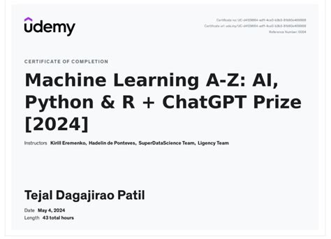 Completed A Comprehensive Machine Learning Course Tejal Patil Posted On The Topic Linkedin