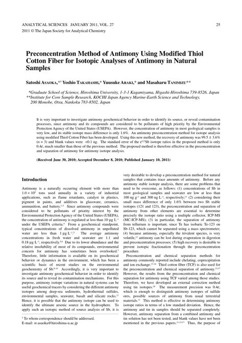 Pdf Preconcentration Method Of Antimony Using Modified Thiol Cotton Fiber For Isotopic
