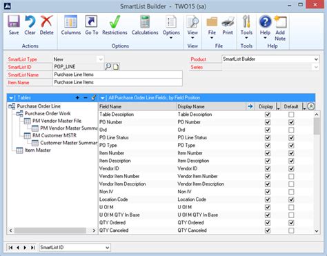 Purchase Line Items Smartlist Builder Template Eone Solutions