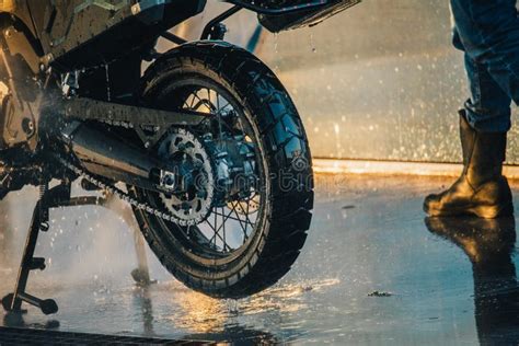Motorbike Washing Series Washing A Motorcycle At A Car Wash Stock