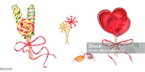 하트 모양의 사탕 꽃다발 나선형 막대 사탕 활 막대 막대에 설탕 캐러멜 줄무늬 소용돌이가 있는 봉봉 장식용 컬러 리본 흰색으로