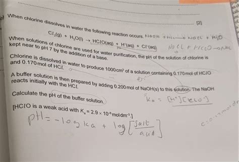 P When Chlorine Dissolves In Water The Following Reaction Occurs Naoh