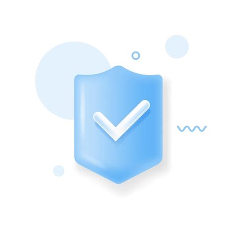 흰색 배경에 격리된 최소한의 만화 스타일 안전 및 보안 개념 벡터 그림의 3d 방패 및 확인 표시 아이콘 프리미엄 벡터