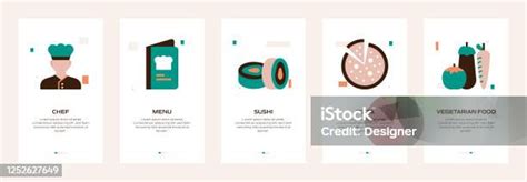 레스토랑 음식 및 음료 개념 온보딩 모바일 앱 페이지 화면 평면 아이콘 Ux Ui 디자인 템플릿 벡터 일러스트레이션 건강한 식생활에 대한 스톡 벡터 아트 및 기타 이미지