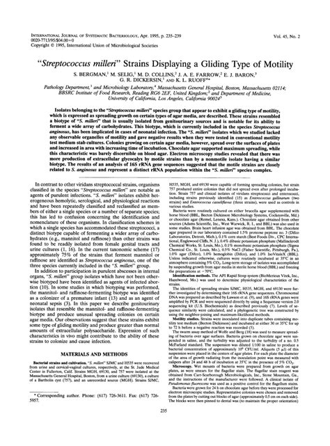 Pdf Streptococcus Milleri Strains Displaying A Gliding Type Of Motility