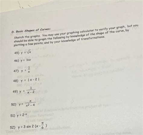 Solved D Basic Shapes Of Curves Sketch The Graphs You May Chegg