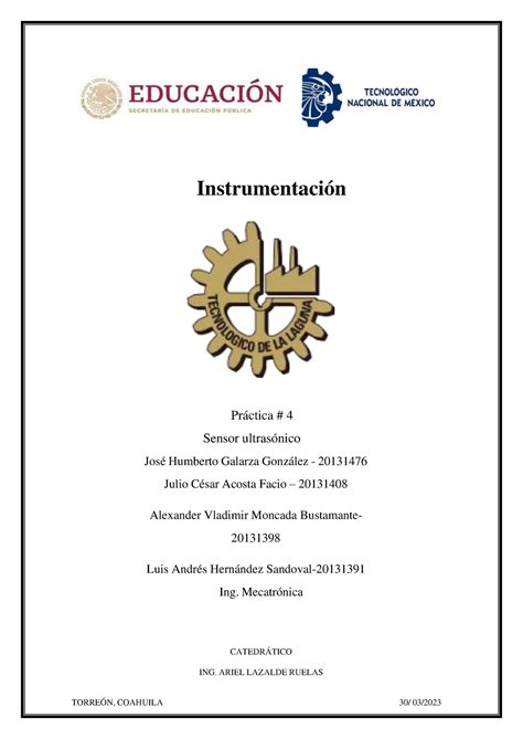 Practica 4 Sensor Ultrasonico Instrumentación Práctica 4 Sensor ultrasónico José Humberto