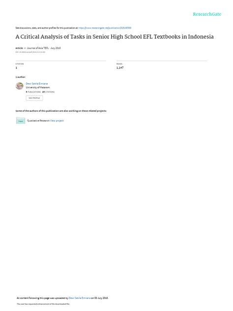 Analysis Of Task In Textbook Analysis Dewiasiatefl Pdf English As