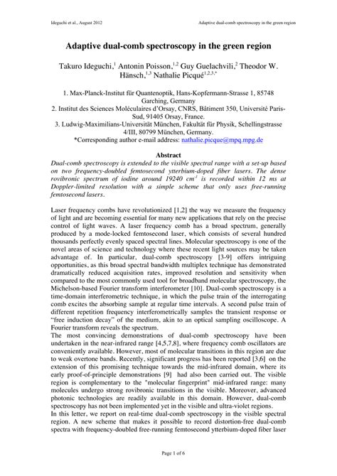 Pdf Adaptive Dual Comb Spectroscopy In The Green Region