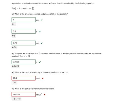 Solved A Particles Position Measured In Centimetres Over