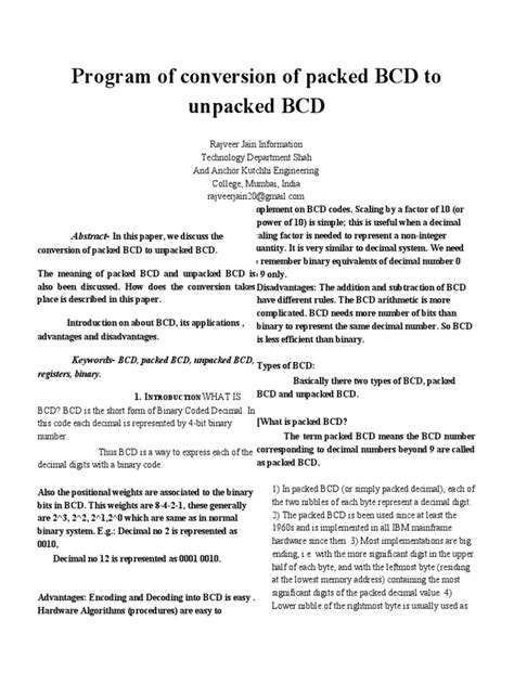 Packed Bcd To Unpacked Bcd Pdf Binary Coded Decimal Computing