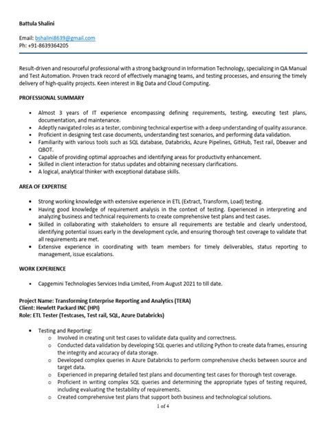 Battula Shalini Testing Resume 1 Pdf Computing Information Technology