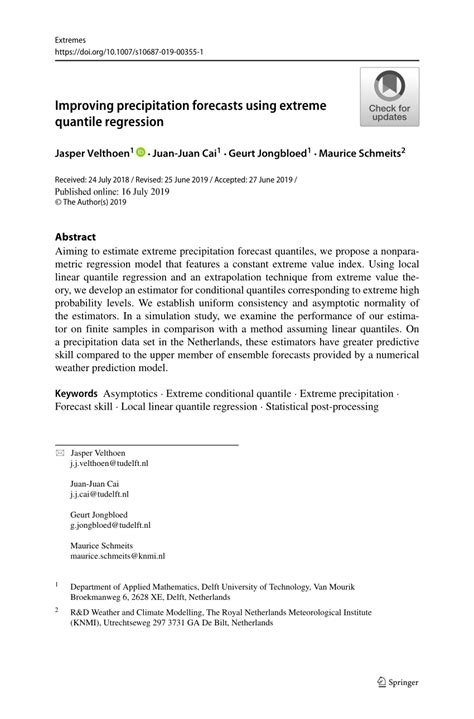 Pdf Improving Precipitation Forecasts Using Extreme Quantile Regression