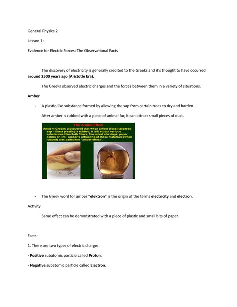 General Physics 2 Gen Physics General Physics 2 Lesson 1 Evidence For Electric Forces The