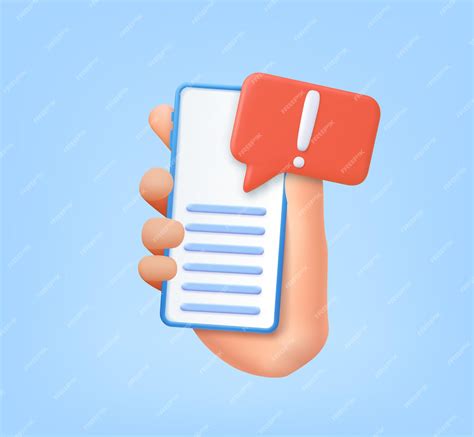 3d 손잡이 휴대전화 주의 신호 외침표 경고 메시지 휴대전화 알림 3d 렌더링 터 일러스트레이션 프리미엄 벡터