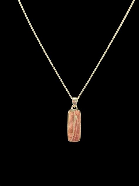Ss Rhodochrosite 25x10mm Rectangle Pendant Garys Gem Garden