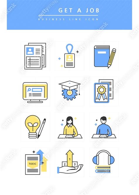 아이콘 아이콘세트 아이콘 라인아이콘 비즈니스 구직 실업 채용 고용문제 전구 상장 증명서 이력서 자기소개서 서류 이미지 Jv11196415