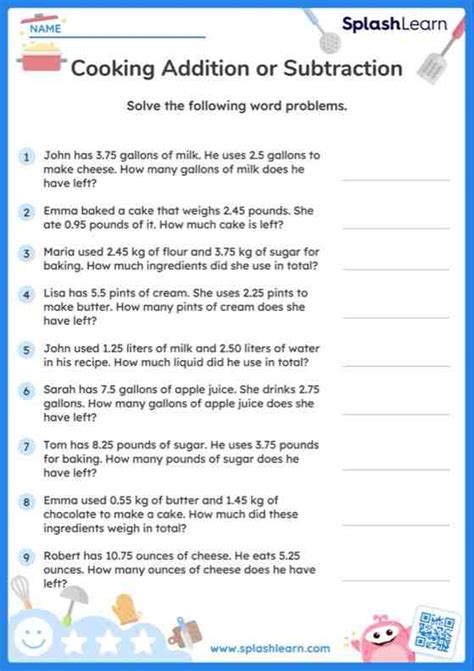 Add Or Subtract Decimal Numbers With Upto 2 Decimal Place Cooking Word