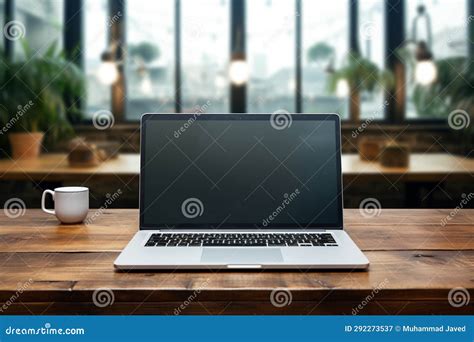 Empty Laptop Screen Atop A Wooden Table Awaiting Your Input Stock Illustration Illustration