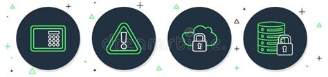 Set Line Exclamation Mark In Triangle Cloud Computing Lock Safe And