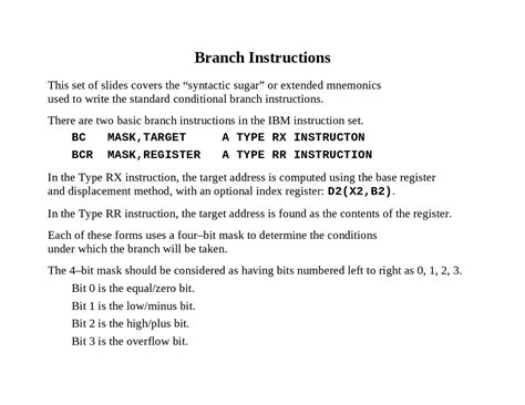 Notes On Branch Instructions Assembly Language Programming 1 Cpsc