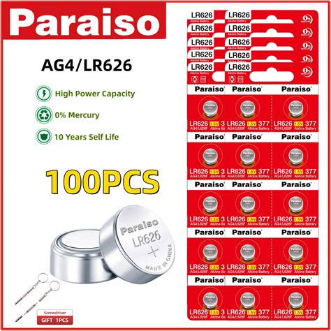 Paraiso 4-100 шт. SR626SW кнопочная батарейка, монета AG4 377S 377 ...