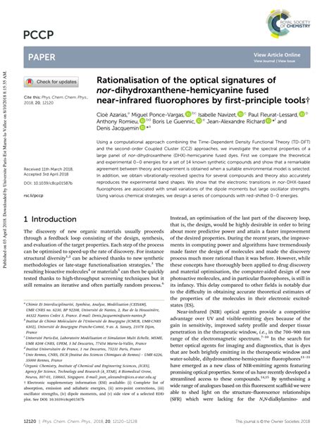 Pdf Rationalisation Of The Optical Signatures Of Nor Dihydroxanthene