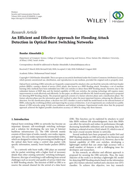 Pdf An Efficient And Effective Approach For Flooding Attack Detection In Optical Burst