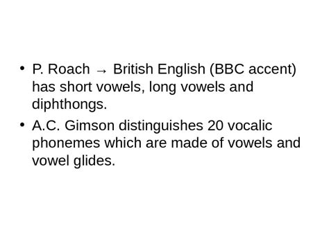 Articulatory Classification Of English Vowels Vowels
