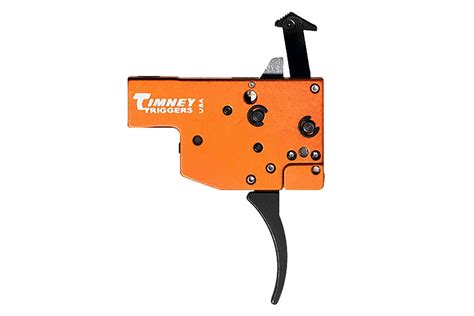 Timney Replacement Trigger Two Stage Curved Trigger With 8 Oz 1 Lb Draw Weight And Black Orange