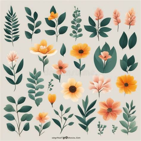 Free Vector Botanical Flower And Leaves Collection Stock Illustration