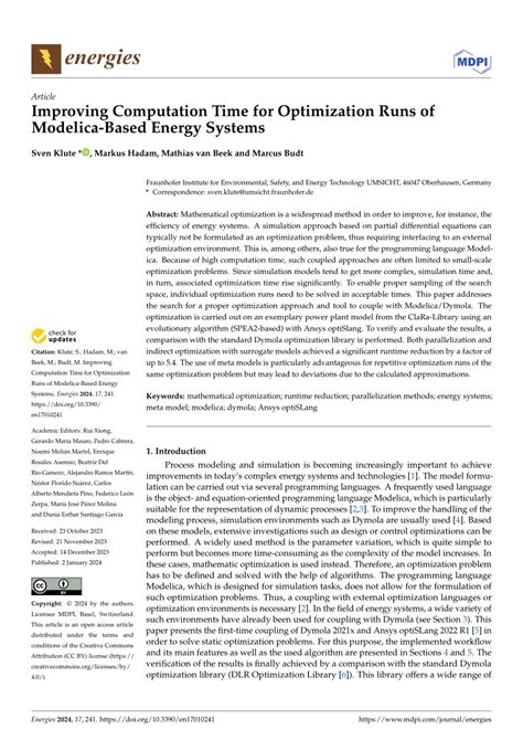 Pdf Improving Computation Time For Optimization Runs Of Modelica Based Energy Systems