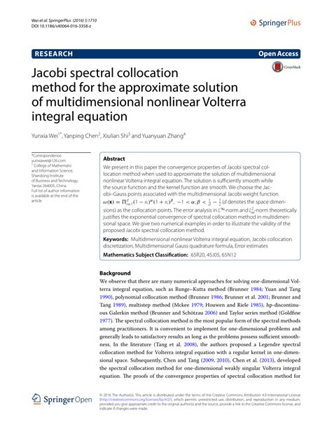 Pdf Jacobi Spectral Collocation Method For The Approximate Solution