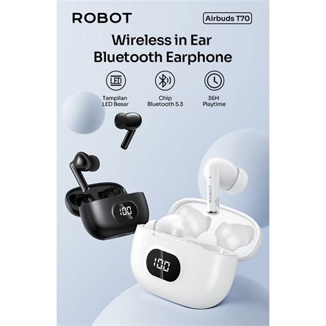 Jual Robot T70 Airbuds Tws Bluetooth 5 3 Earphone Deep Bass Led Display Shopee Indonesia