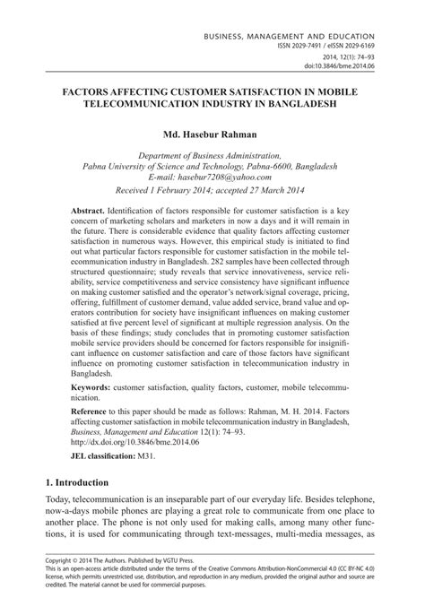 Pdf Factors Affecting Customer Satisfaction In Mobile
